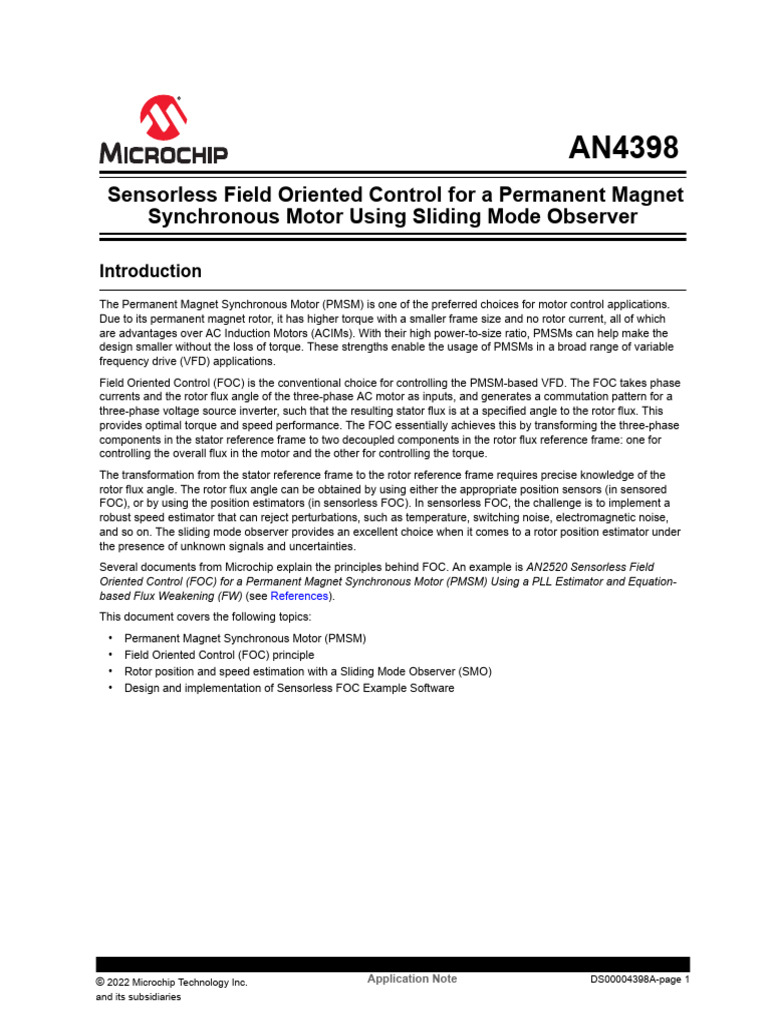 Sensorless Field Oriented Control For A Permanent Magnet Synchronous Motor Using Sliding Mode