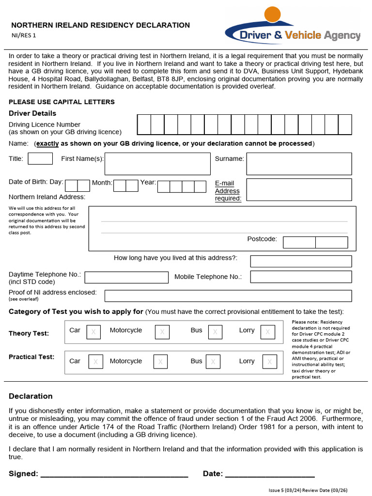 Dva Residency Declaration Form December 2023 | PDF | Land Transport ...