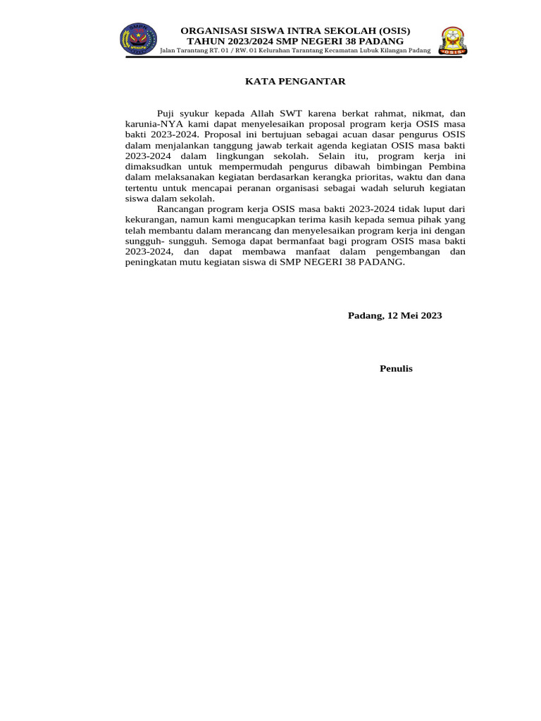 Program Kerja Osis SMPN 38 PDG Masa Bakti 2022-2023-1 | PDF