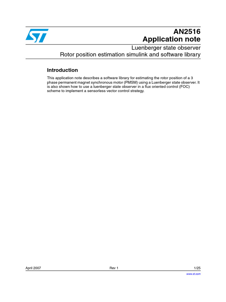 Cd00154076 Luenberger State Observer Rotor Position Estimation Simulink And Software Library