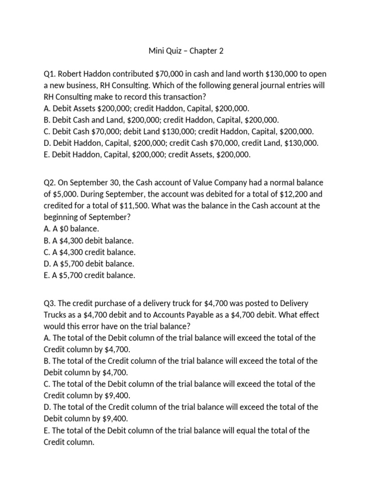 Mini Quiz - Chapter 2 | PDF | Debits And Credits | Economies
