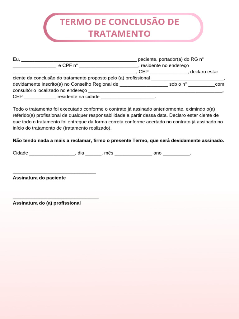 Termo de Conclus o de Tratamento | PDF