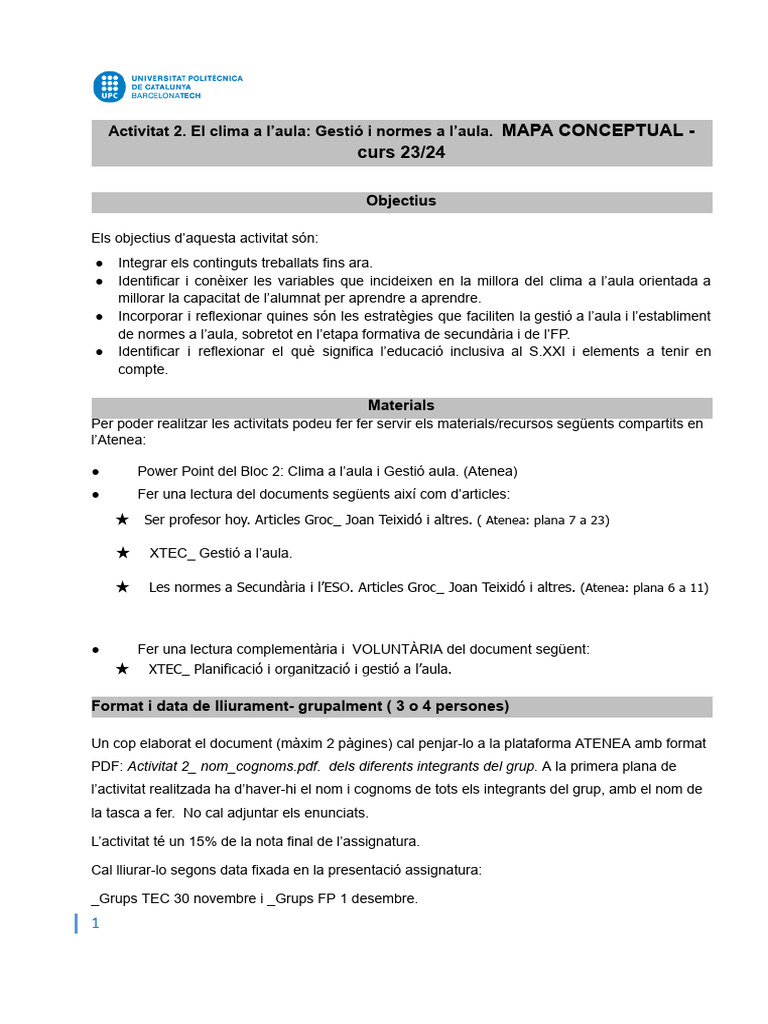 Act 2 Mapa Conceptual Gestió Aula I Normes A Laula - Grupalment | PDF