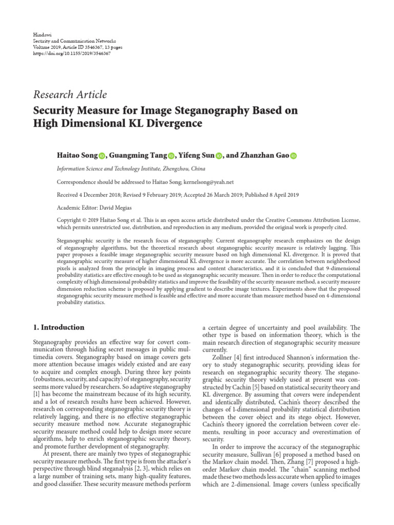 Security Measure For Image Steganography Based On | PDF | Statistics ...