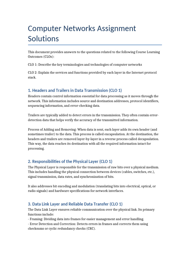 Computer Networks Assignment Solutions | PDF | Computer Network | Osi Model