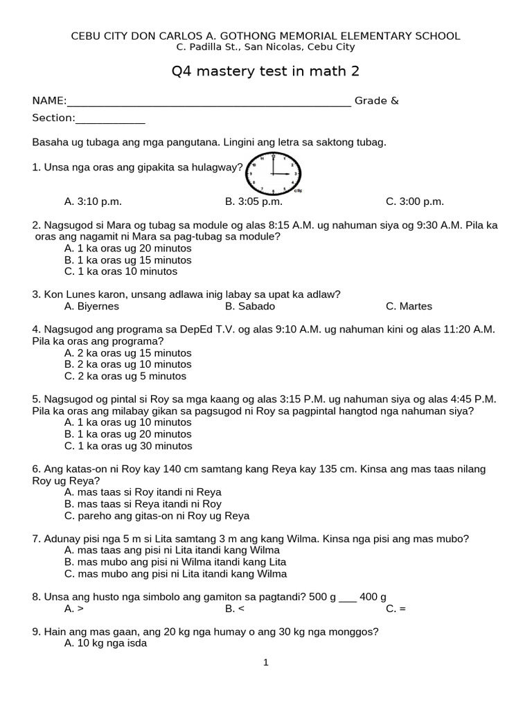 4th MT in Math2 | PDF