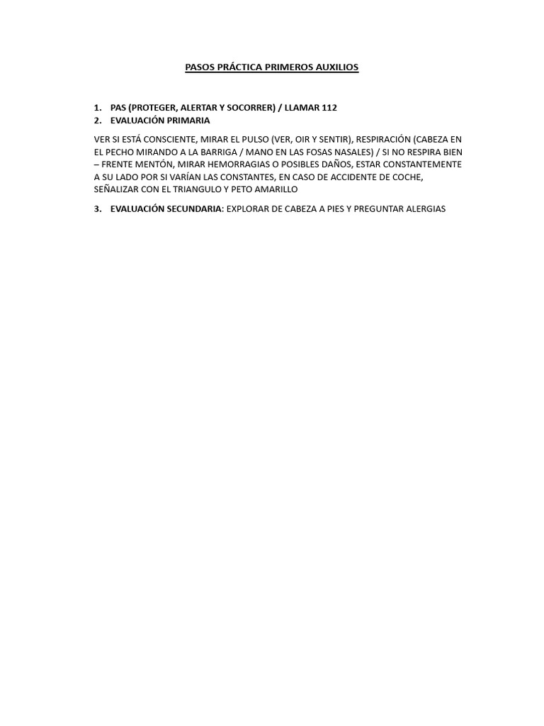 Pasos Práctica Primeros Auxilios | PDF | Relaciones personales, crianza ...