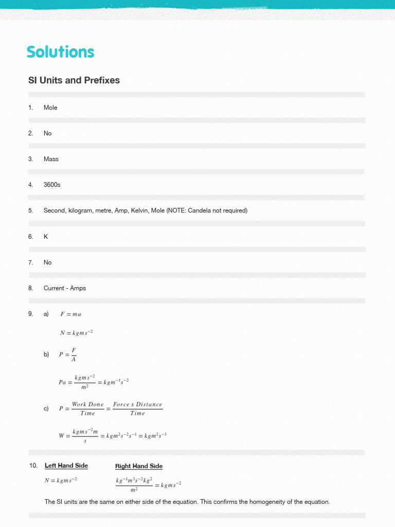 1.1.1 - SI Units and Magnitudes - SOLUTIONS | PDF