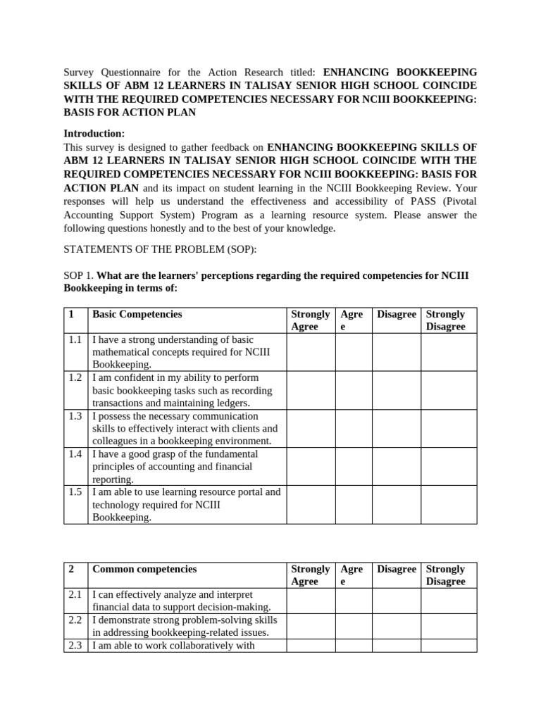 Survey Questionnaires For Pass Program | PDF | Learning | Critical Thinking