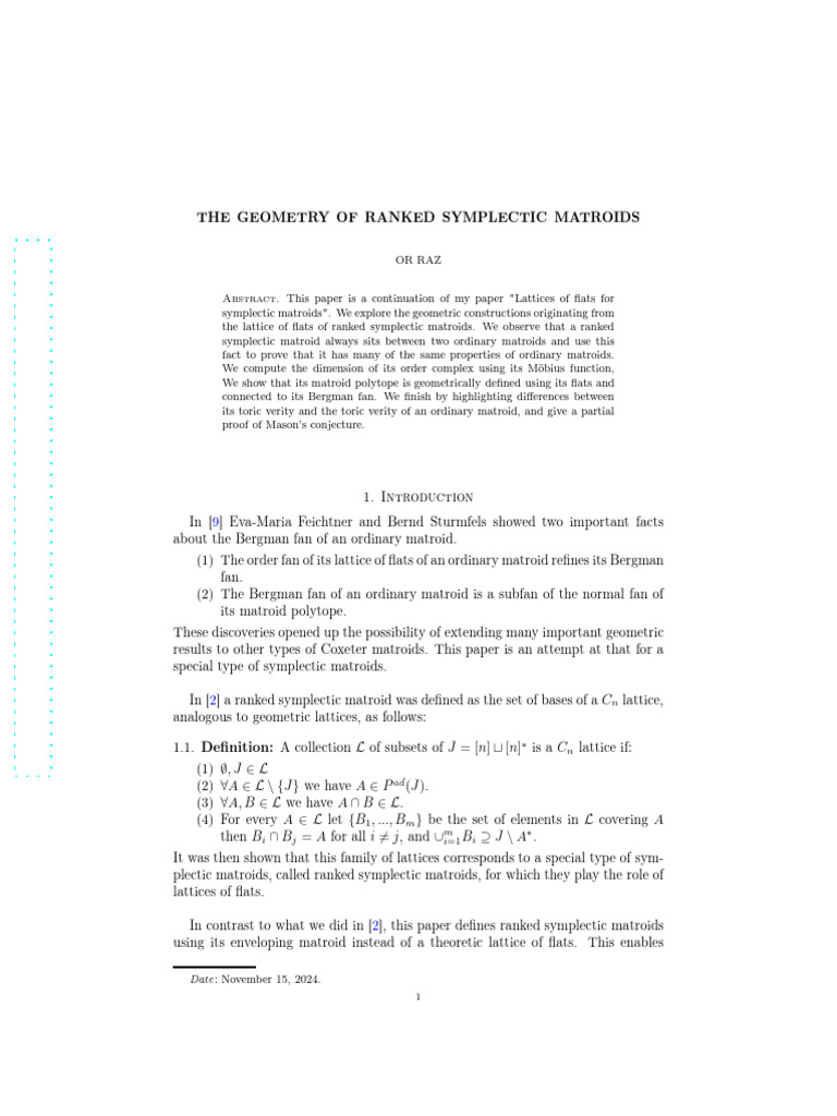 The Geometry of Ranked Symplectic Matroids: Abstract | PDF | Mathematical Concepts | Geometry