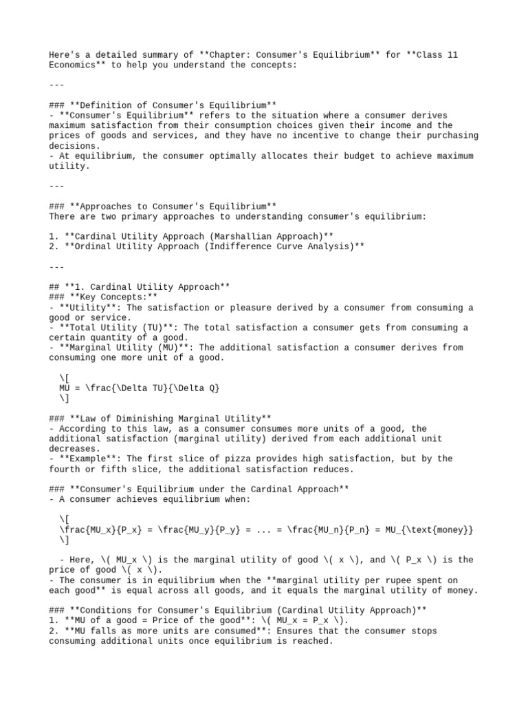 Here's A Detailed Summary of Chapte | PDF | Utility | Marginal Utility