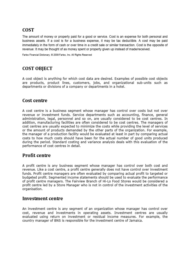 Cost Objects, Center and Unit | PDF | Cost Of Goods Sold | Inventory