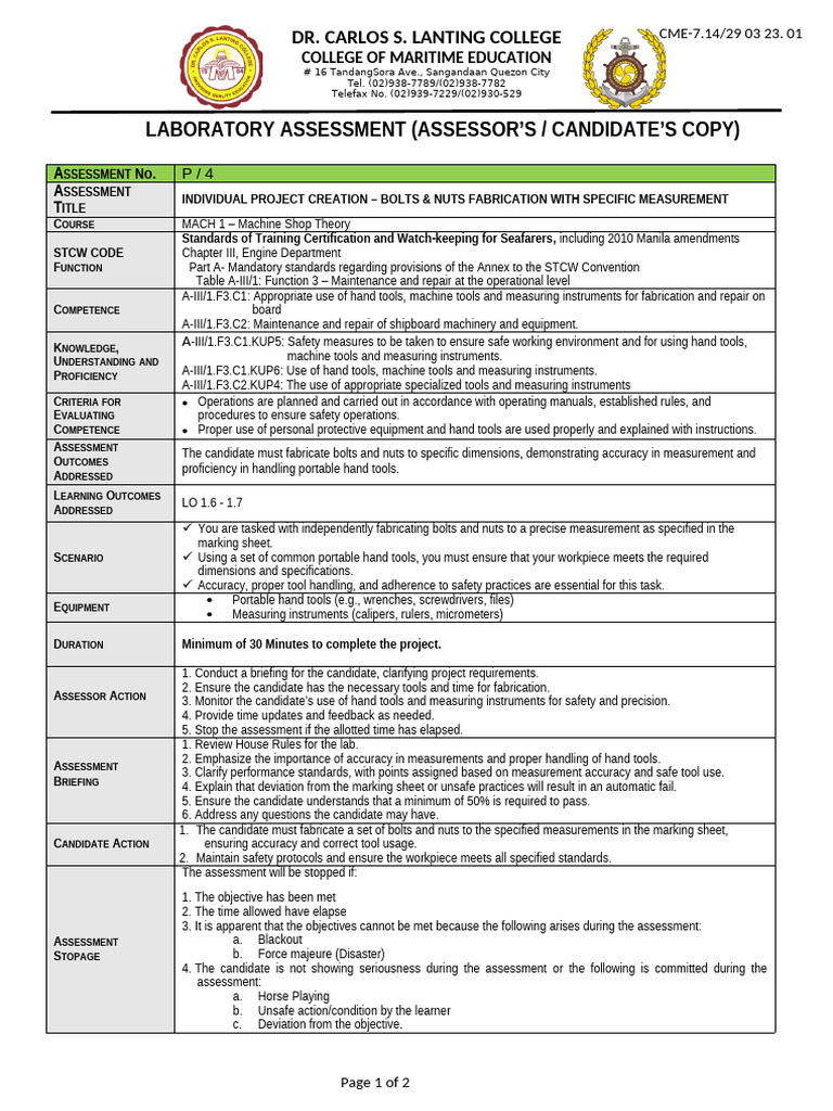LO 1.7 (BOLTS & NUTS) | PDF | Tools | Accuracy And Precision