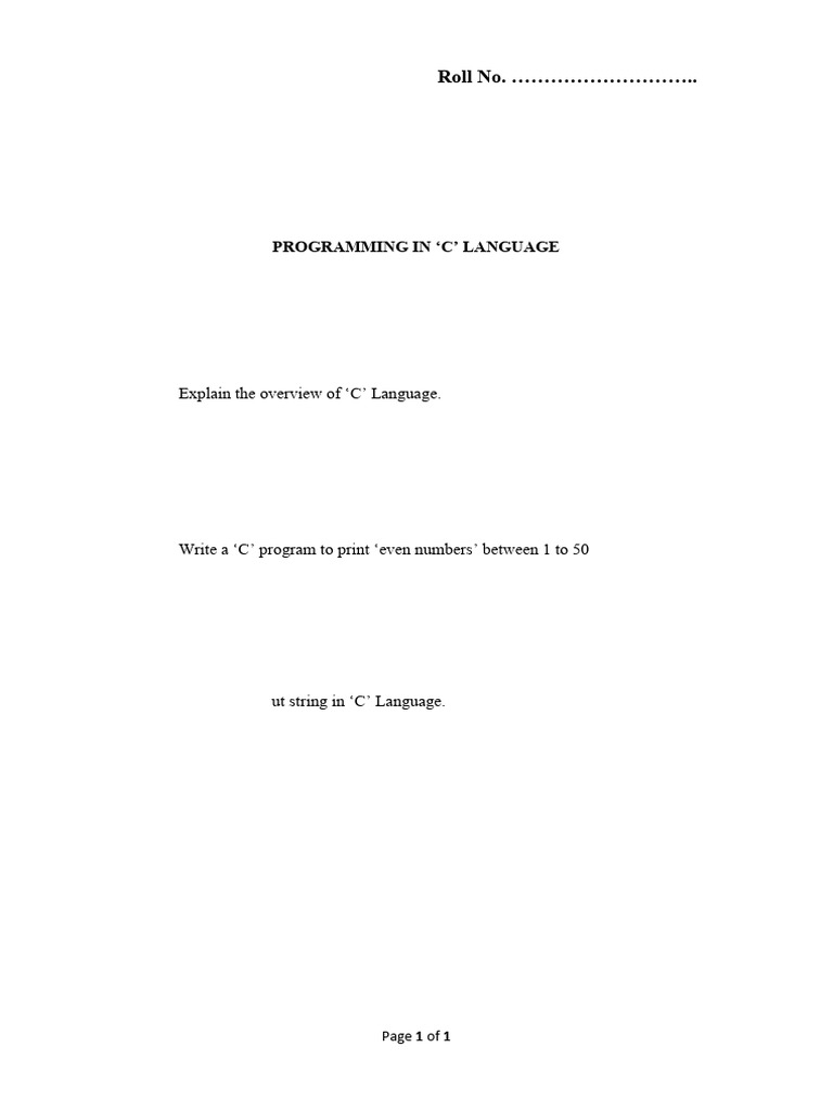 Bca Part 1 Programming in C Language DD 2853 Se 2020 | PDF