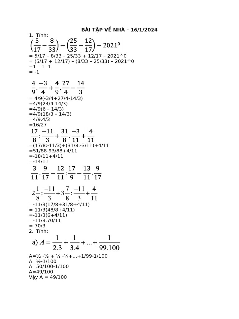 BTVN 16 - 11 Toán Cô Huyền | PDF