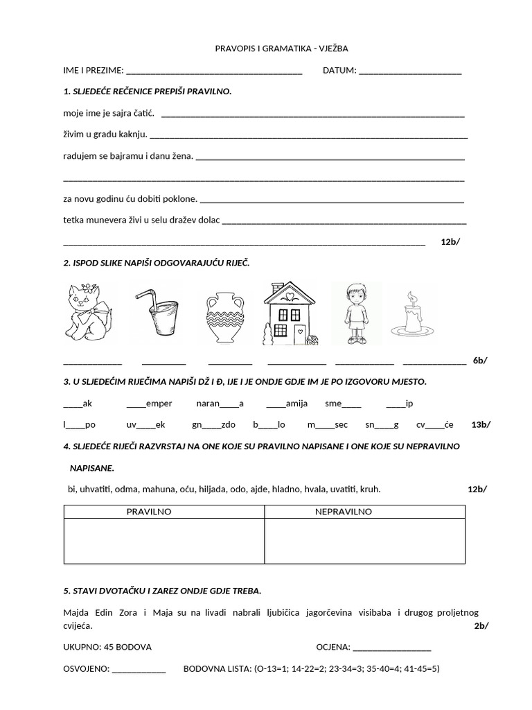 Pravopis I Gramatika Drugi Razred Vježba | PDF