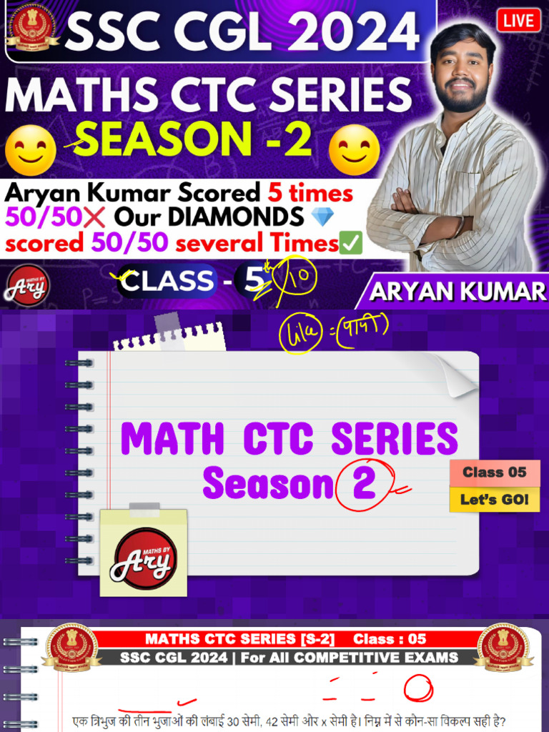 Maths CTC (S-2) Class 5 by ARYAN KUMAR (CLASSNOTES) | PDF