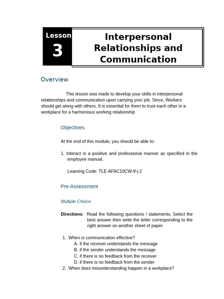 Interpersonal Skills for Workplace Harmony | PDF | Communication ...