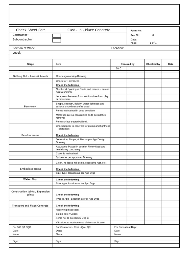 FM - 19 - Check Sheet Concrete | PDF | Concrete | Building Materials