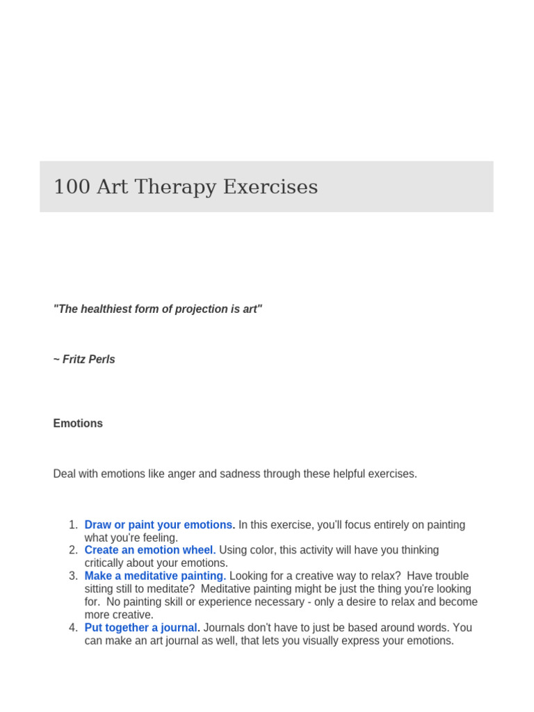 100 Art Therapy Activities for Emotions | PDF | Art Therapy | Emotions