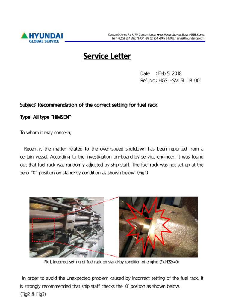 HGS-HSM-SL-18-001 Recommendation of The Correct Setting For Fuel Rack | PDF