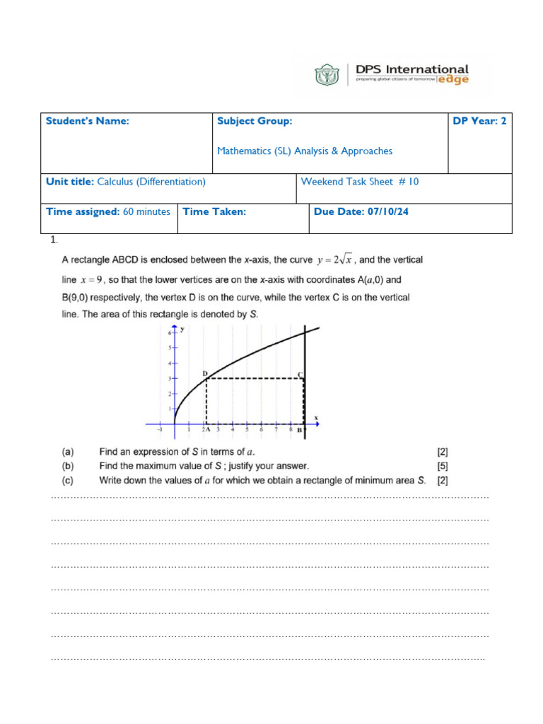 Calculus Differentiation Task Sheet | PDF | Mathematical Analysis ...