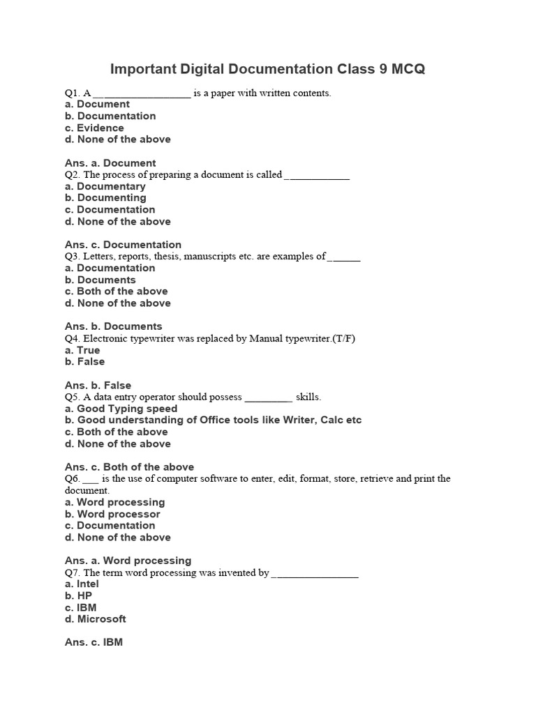 Class 9 Digital Documentation MCQs | PDF | Cursor (User Interface) | Keyboard Shortcut