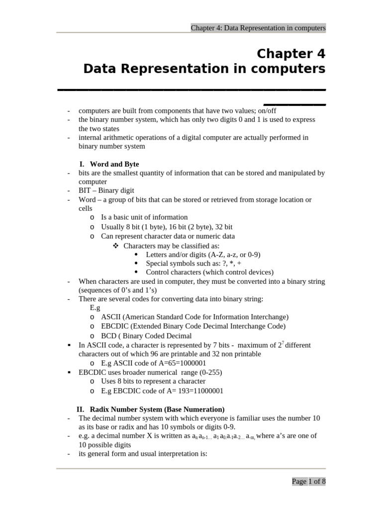 Chapter 4-Data Representation in Computers | PDF | Decimal | Binary Coded Decimal
