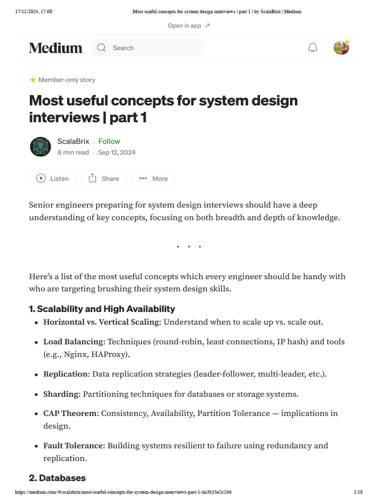 Most Useful Concepts For System Design Interviews - Part 1 - by ScalaBrix - Medium | PDF ...