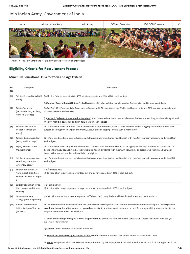 Eligibility Criteria For Recruitment Process - JCO - OR Enrolment ...