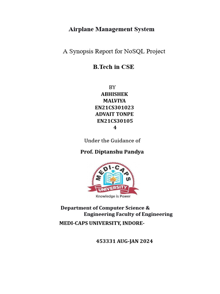 SYNOPSIS AIRPLANE MANAGEMENT SYSTEM (1) | PDF | Mongo Db | No Sql