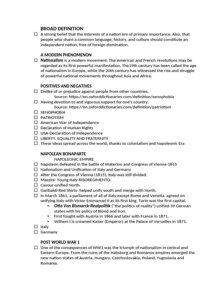 Nationalism 1 - Study Guide | PDF