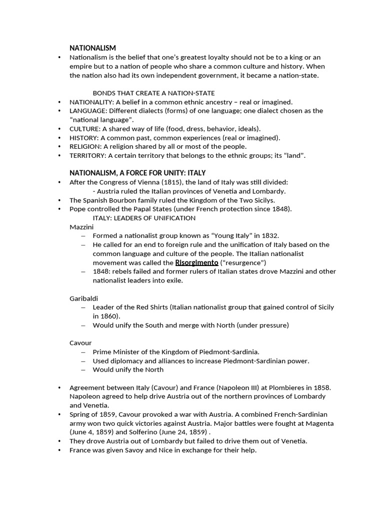 Unification of Italy and Germany Study Guide | PDF | Otto Von Bismarck ...