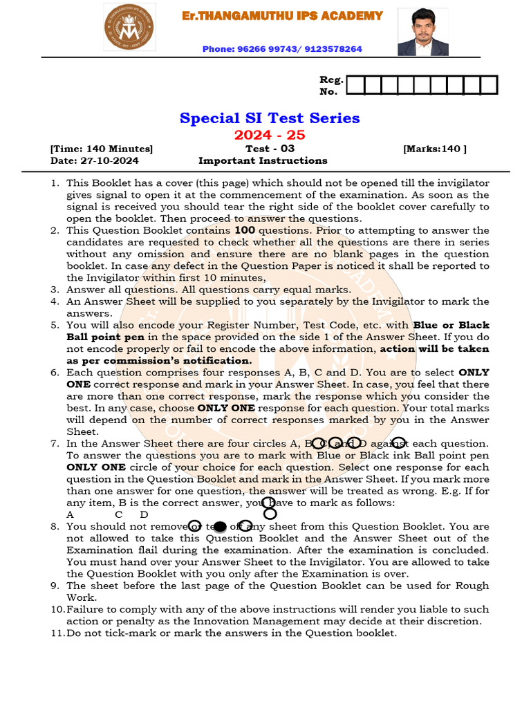 S.I Special Test - 03 Without Ans | PDF