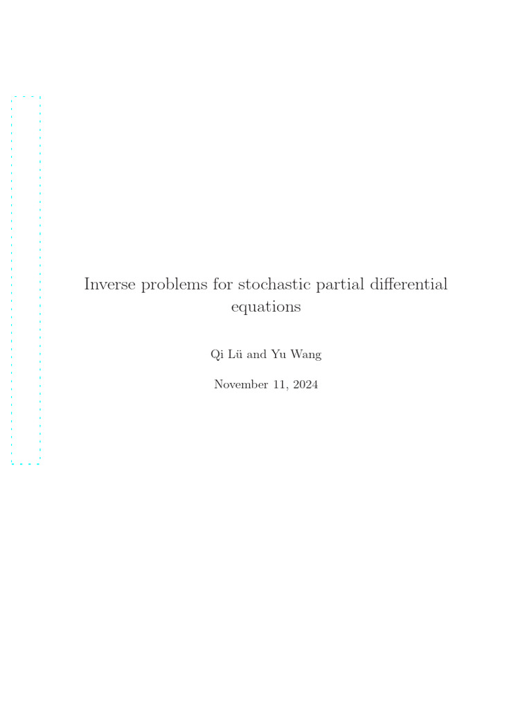 Inverse Problems For Stochastic Partial Differential Equations | PDF | Partial Differential ...