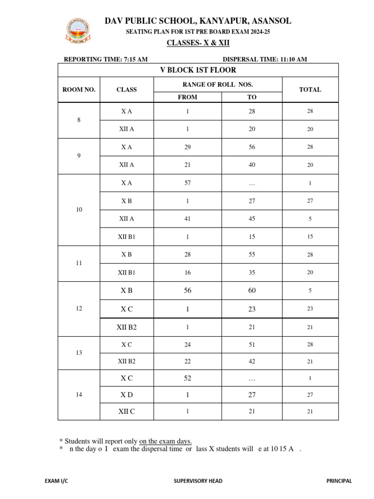 1ST Pre Board Seating Plan 2024-25 | PDF