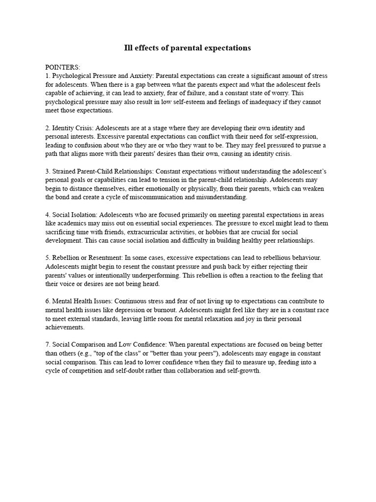 Ill Effects Of Parental Expectations Pdf Adolescence Mental Health