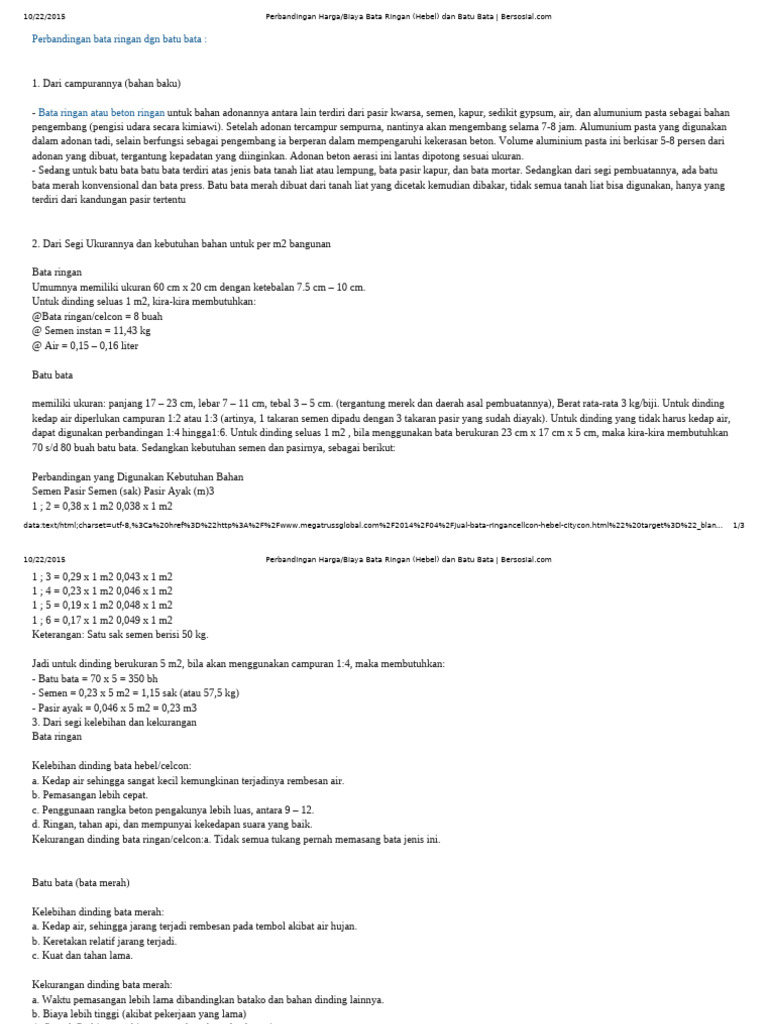 Perbandingan Harga Biaya Bata Ringan Heb | PDF | Griya & Taman