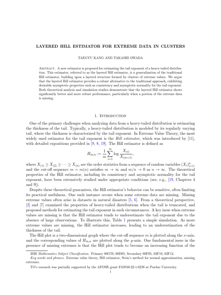 Layered Hill Estimator For Extreme Data in Clusters: Abstract | PDF ...