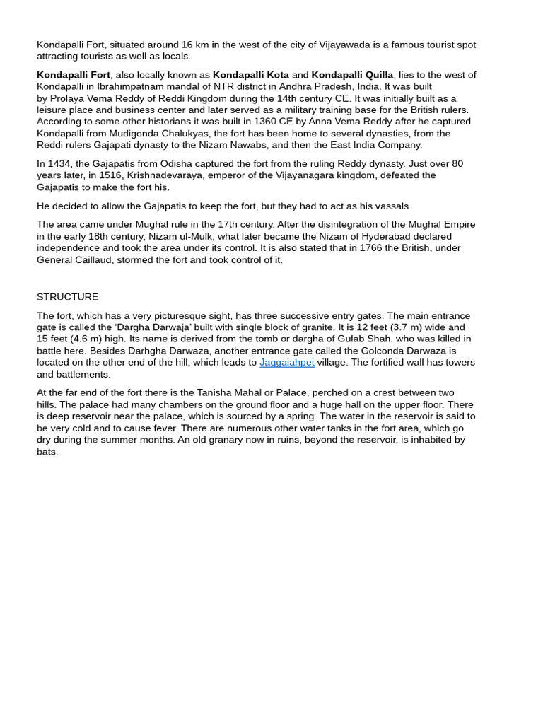 Kondapalli Fort | PDF