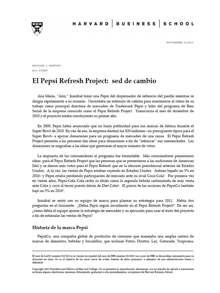 El Pepsi Refresh Project: Estrategia y Cambio | PDF | Pepsi | Coca Cola
