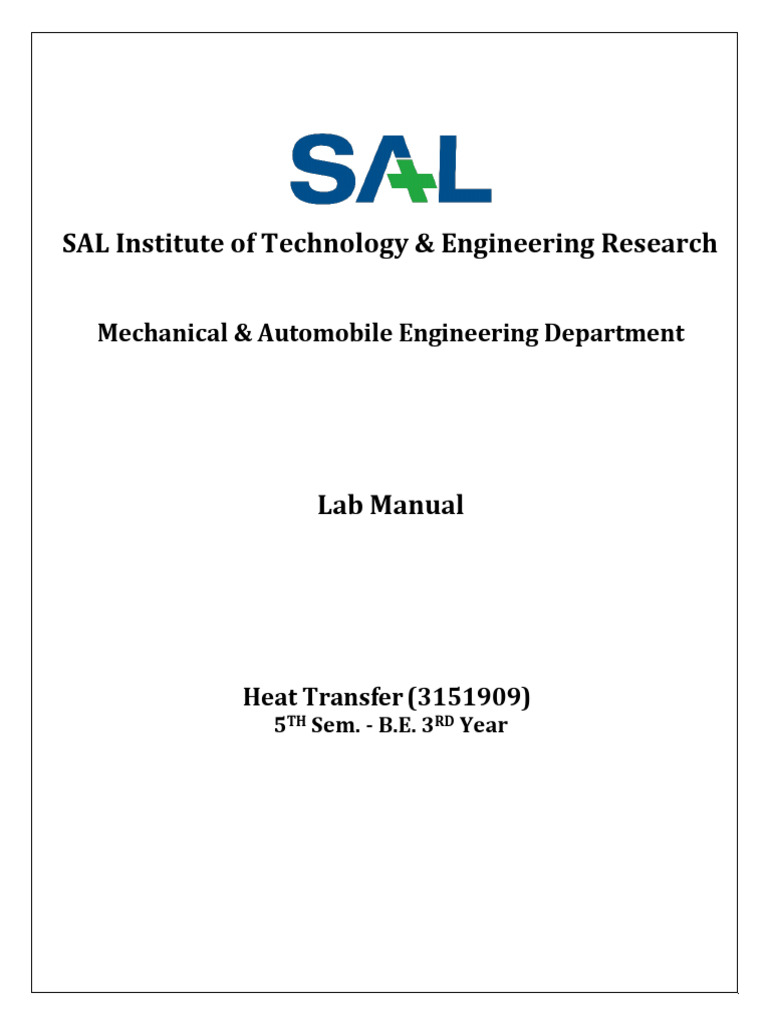Heat Transfer Lab Manual | PDF | Heat Exchanger | Heat Transfer