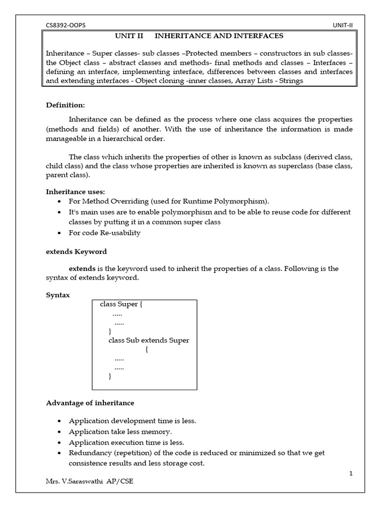Unit 2 Oops Pdf Inheritance Object Oriented Programming Class