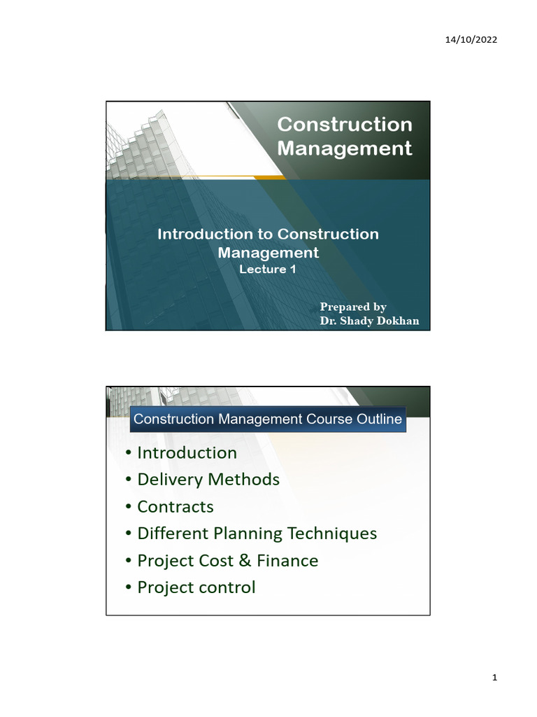 Lecture 1 (Introduction To Construction Management) | PDF | Project ...