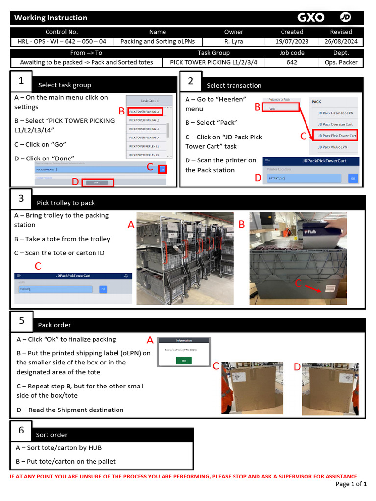 HRL - OPS - WI - 642 - 050 - 04 - Packing and Sorting oLPNs | PDF