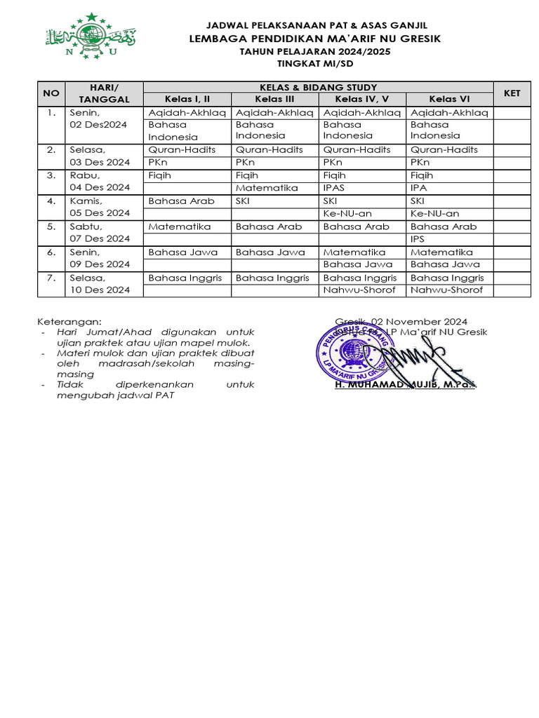 Jadwal PAt-ASAS Ganjil 2024 | PDF