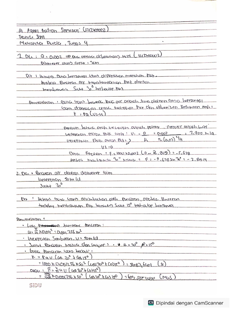 Tugas 4 Mekanika Fluida, Al Aqeel Raihan Septiadi (1212700002) | PDF