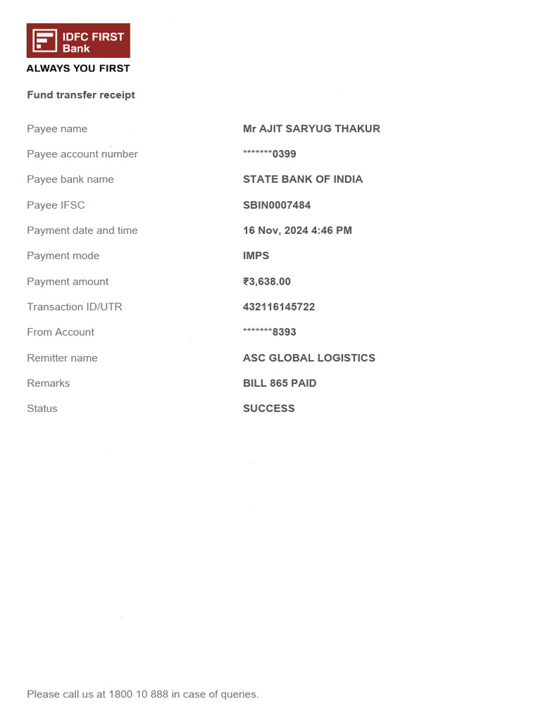 IDFC FundTransfer 432116145722 161124164610 | PDF