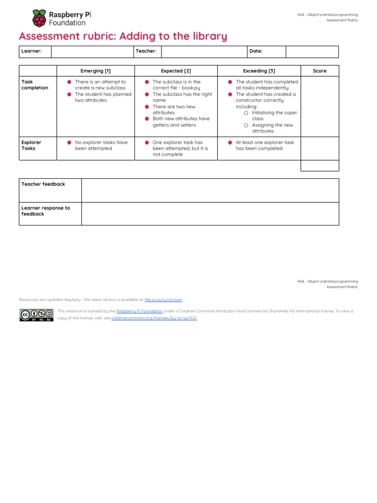 L5 Rubric: Adding To The Library - OOP - KS4 | PDF | Computer Programming | Object (Computer ...