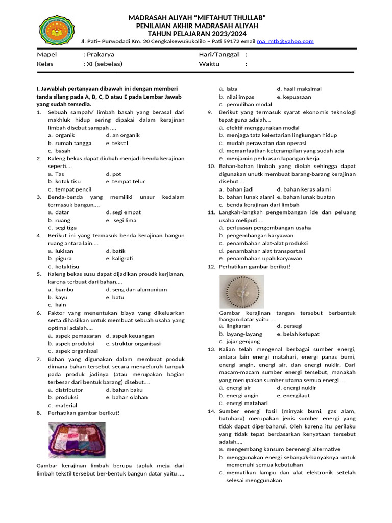 Soal Informatika PAS 1 Kelas X 2023 | PDF